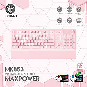 Fantech P31SE Pink Gaming Keyboard and Mouse and Large Mouse Pad Combo, Wired RGB Backlit Mechanical Keyboard with Wrist Rest and RGB Gaming Mouse and Desk Pad(31.5×12in) Bundle, Blue Switch (Clicky)
