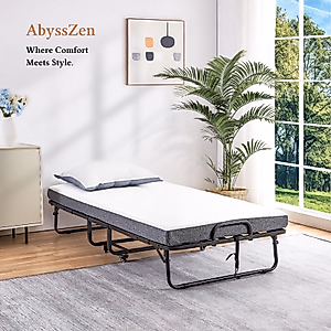 AbyssZen Twin Size Folding Bed with Mattress, 75" x 38" Rollaway Bed, Guest Bed Foldable for Adults, Portable Extra Bed with Memory Foam Mattress, Space-Saving Fold Up Bed for Easy Storage