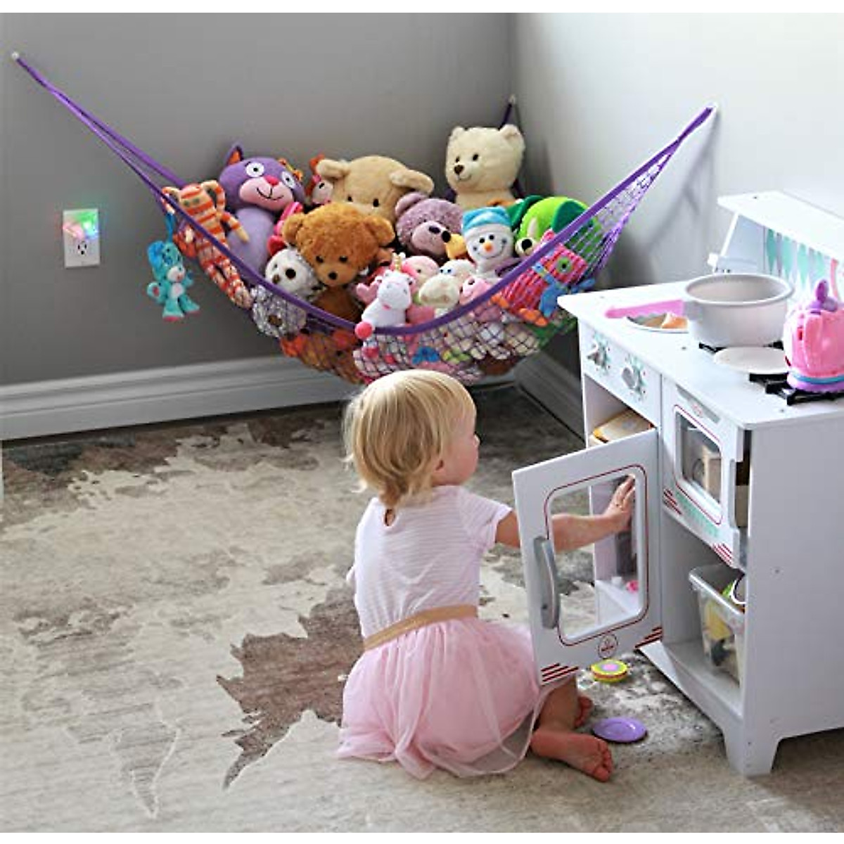 MiniOwls Storage Hammock Stuffed Toys Organizer - Fits 30-40 Plush Animals. Great Gift for Boys and Girls. Instead of Bins and Toy Chest – Displays Teddies Easily. (Purple, X-Large)