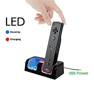 OSTENT Charger Dock Station + 2 Battery Packs for Nintendo Wii Remote Controller Color Black