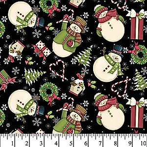 Christmas Merry Snowman Cotton Fabric by The Yard