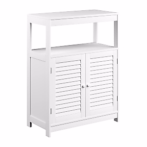 Lavish Home Storage Cabinet with Double Doors - Freestanding Kitchen, Laundry Room, or Restroom Organizer with Cupboard and Open Shelf (White)