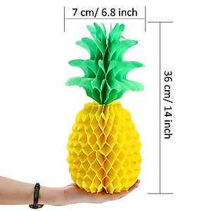 6 Pieces 14 Inch Pineapple Honeycomb Centerpieces Tissue Paper Pineapple Table Hanging Decorations for Tropical Luau Hawaiian Jungle Party