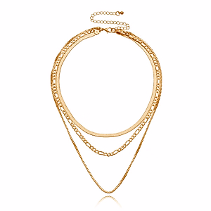 Jeairts Layered Herringbone Necklace Gold Snake Chain Choker Necklaces Dainty Necklace Jewelry for Women