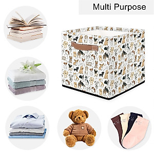 Fzsopd Storage Basket Cute Cartoon Dog Print Canvas Toy Storage Boxes Collapsible Storage Bin Storage Cube Box with Handles for Shelf Closet Bedroom Home Office