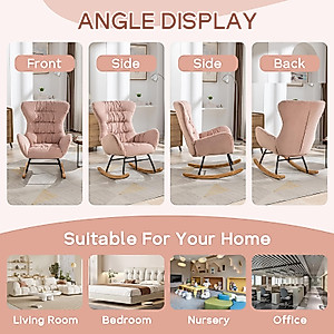 NIOIIKIT Nursery Rocking Chair, Velvet Upholstered Glider Rocker, Rocking Accent Chair with High Backrest, Comfy Rocking Accent Armchair for Living Room, Bedroom, Offices (Pink Velvet)