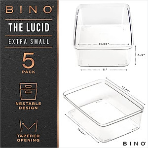 BINO | Plastic Storage Bins, X-Small - 5 Pack | THE LUCID COLLECTION | Multi-Use Built-In Handles BPA-Free Clear Storage Containers | Fridge Organizer | Pantry & Home Organization