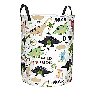 Dinosaur Circular Storage Bin Organizer Laundry Hamper Round Basket For Blanket, Toys, Dirty Clothes In Living Room, Bathroom, Bedroom