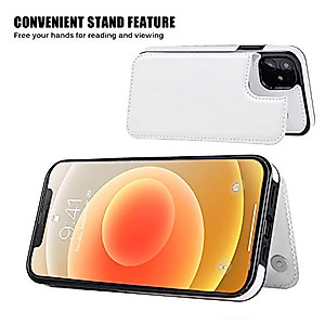 JOYAKI Wallet Case Compatible with iPhone 12 Pro/12,Slim Protective case with Card Holder,Premium PU Leather Kickstand Card Slots Case with a Screen Protective Glass for iPhone 12pro/12(6.1")-White