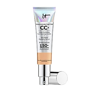 IT Cosmetics Your Skin But Better CC+ Cream, Medium Tan (W) - Color Correcting Cream, Full-Coverage Foundation, Hydrating Serum & SPF 50+ Sunscreen - Natural Finish - 1.08 fl oz