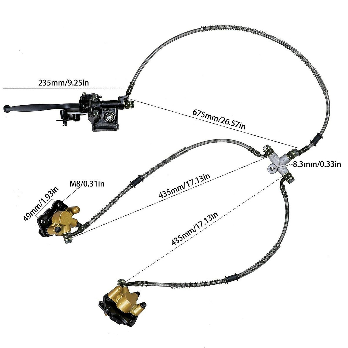 91.SCS Front Steering Spindle 3 Stud Wheel Hub Brake Caliper Rotor Kit ATV Go Kart