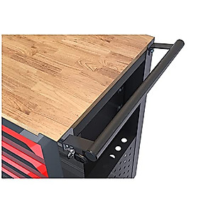 36" Tool Box with Wheels 4 Drawers Rolling Tool Cart, Wooden Top Workbench, 660lbs Total load Tool Cabinet with Locked Drawers Storage Organizer Cabinet for Garage, Warehouse, Repair Shop - Red