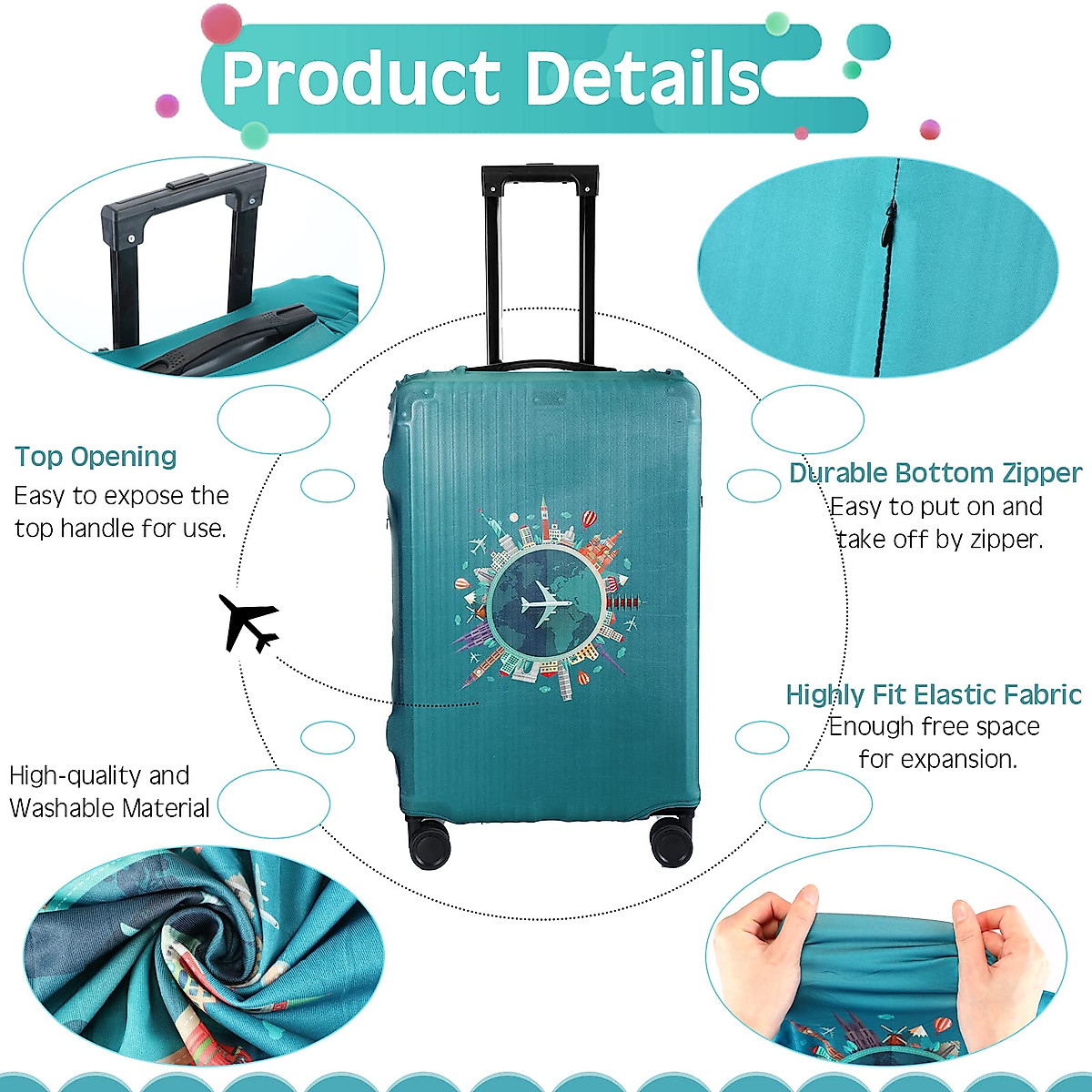 Sherr 3 Pieces Travel Luggage Cover Suitcase Protector Anti Scratch Suitcase Washable Baggage Covers(Travel Theme,S/Medium/L)