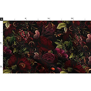 Spoonflower Square Throw Pillow, 18", Velvet - Romantic Gothic Moody Floral Vintage Flowers Victorian Dark Roses Print Throw Pillow Cover