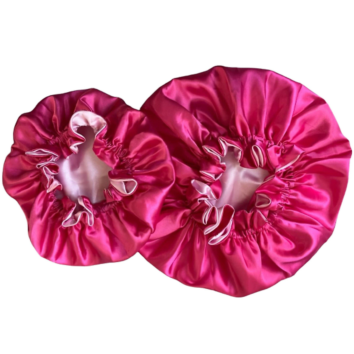 KiraBelle Matching Mommy and Me Satin Bonnet Set w/Travel Bag (Fuchsia) Christmas, Mother's Day, Easter, Birthday