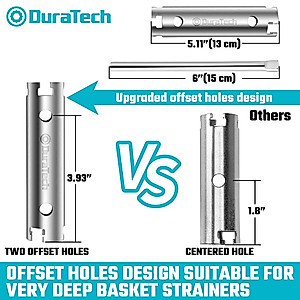 DURATECH Long Reach Basket Strainer Wrench, Universal Sink Strainer Wrench with Sliding Handle, Double End, 1/2" & 3/8 "