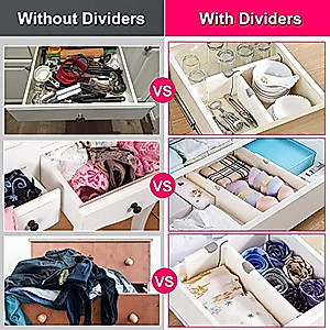 Drawer Dividers Organizer 9 Pack, Adjustable Separators 4" High Expandable from 11-17" for Bedroom, Bathroom, Closet, Clothing, Office, Kitchen Storage, Strong Secure Hold, Foam Ends, Locks in Place