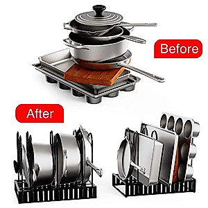 GeekDigg Pot Organizer Rack for Cabinet, Adjustable and Expandable 8+ Pans Pots Lid Organizer Rack Holder, Cabinet Pantry Countertop Bakeware Organizer