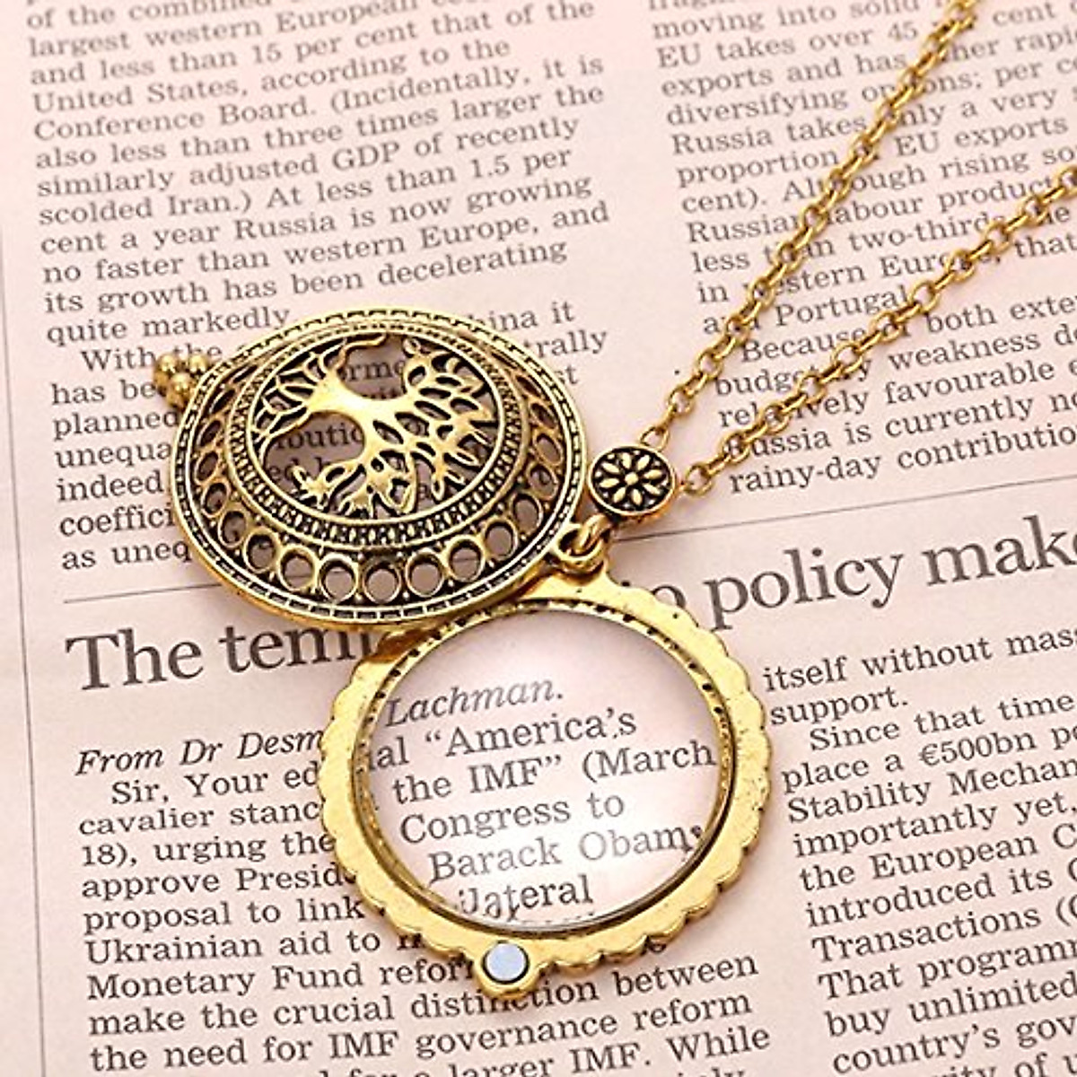 Sherry Magnifiers 5X Antique Hanging Magnifier Hollow Out Necklace Pendant Map Reading Magnifying Glass (Gold 02)