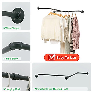 Industrial Pipe Clothing Rack,Wall Mounted Clothes Rack for hanging clothes, Space Saver Hanging Pipe Clothes Rack, Heavy Duty Corner Garment Racks for Laundry Room, Closet Storage