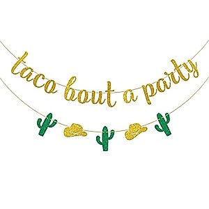 Dalaber Gold Glitter Taco Bout a Party Banner - Mexican Fiesta Theme Party Decoration Supplies - Bachelorette/Bridal Shower/Wedding/Graduation/Retirement/Birthday Party Decors Banner