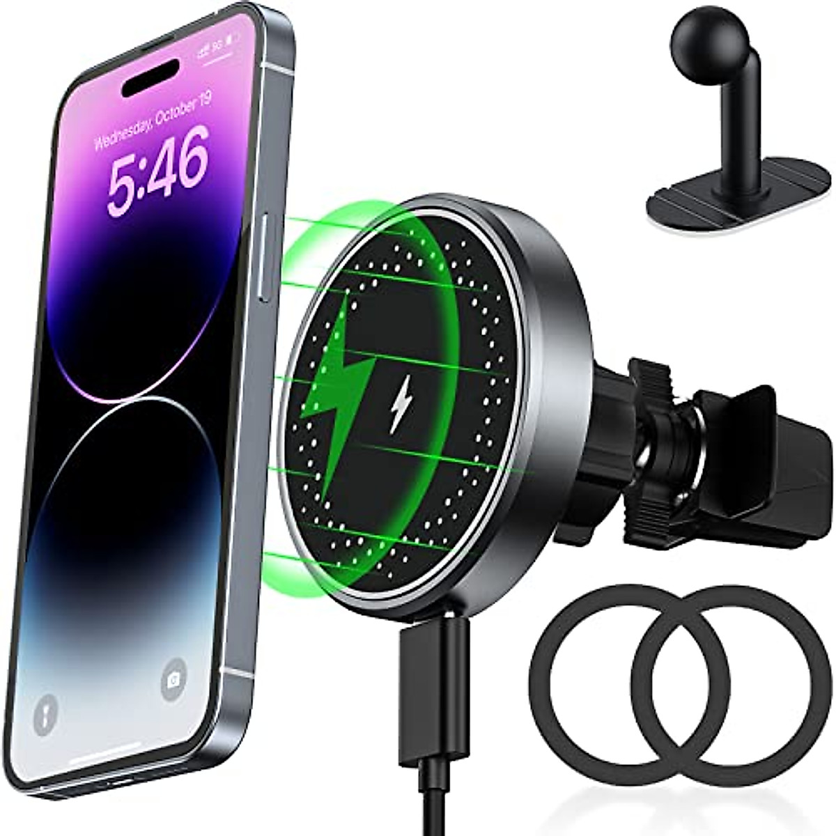 COSDIG Magnetic Wireless Car Charger Mount,Compatible with Magsafe Car Charger Mount,Stick on Dashboard Air Vent Phone Holder for iPhone 14/13/12 Series Phone & MagSafe Case