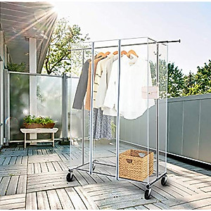 GREENSTELL Heavy Duty 2 Shelf Rolling Clothes Rack Industrial Pipe Style Garment Rack + Garment Rack with PVC Cover on Wheels, Strong and Durable, Used for Indoor/Outdoor, Living Room, Bathroom