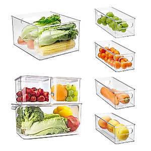 elabo Food Storage Containers Fridge Produce Saver- Stackable Food Storage Organizer Bins for Kitchen Cabinet, Freezer, Fridge, Pantry Storage Organization, Clear Plastic BPA Free
