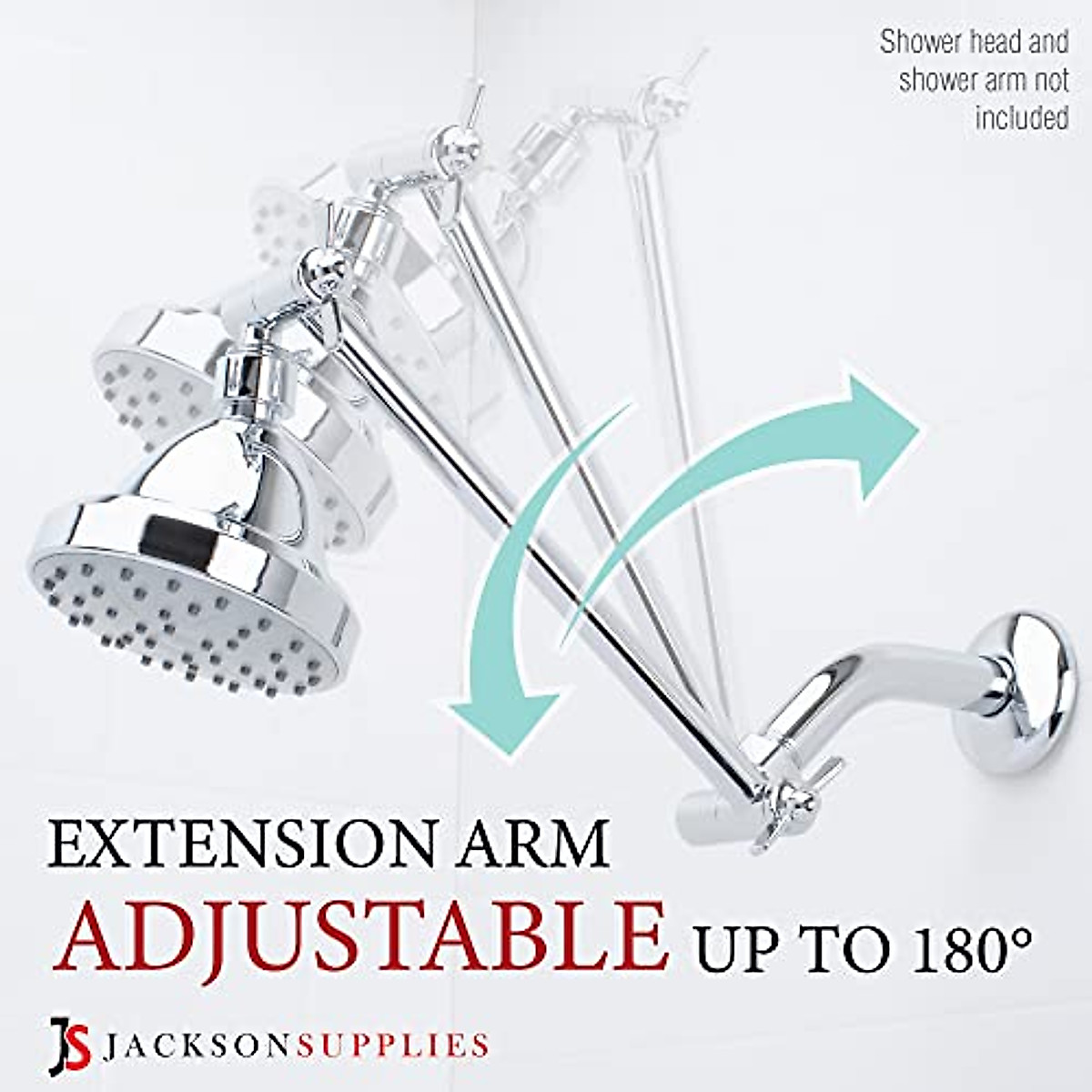Shower Head Extension Arm by JS Jackson Supplies, Adjustable 10 Inch Showerhead Extender, Solid Brass Construction, Universal Tall Hi-lo Pipe Height Extending (Chrome Finish)