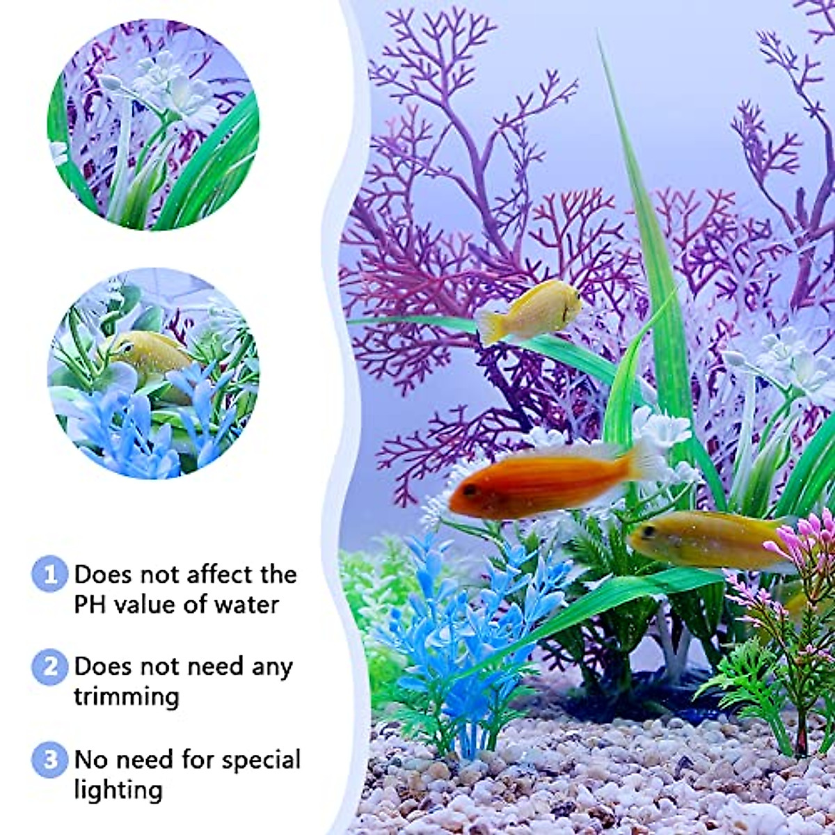 Fishdance Aquarium Plants, Artificial Fish Tank Plastic & Resin Plants and Broken Barrel Decorations Decor White Red Fake Coral Plants Set 8 Pcs
