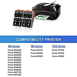 Arthur Imaging 250XL Pigment Black Compatible Ink Cartridge Replacement for Canon PGI-250XL PGI 250 XL PGBK to use with PIXMA MX922 MX722 MG5420 MG5520 MG5620 MG6320 MG6620 iP8720 (Black, 8-pk)