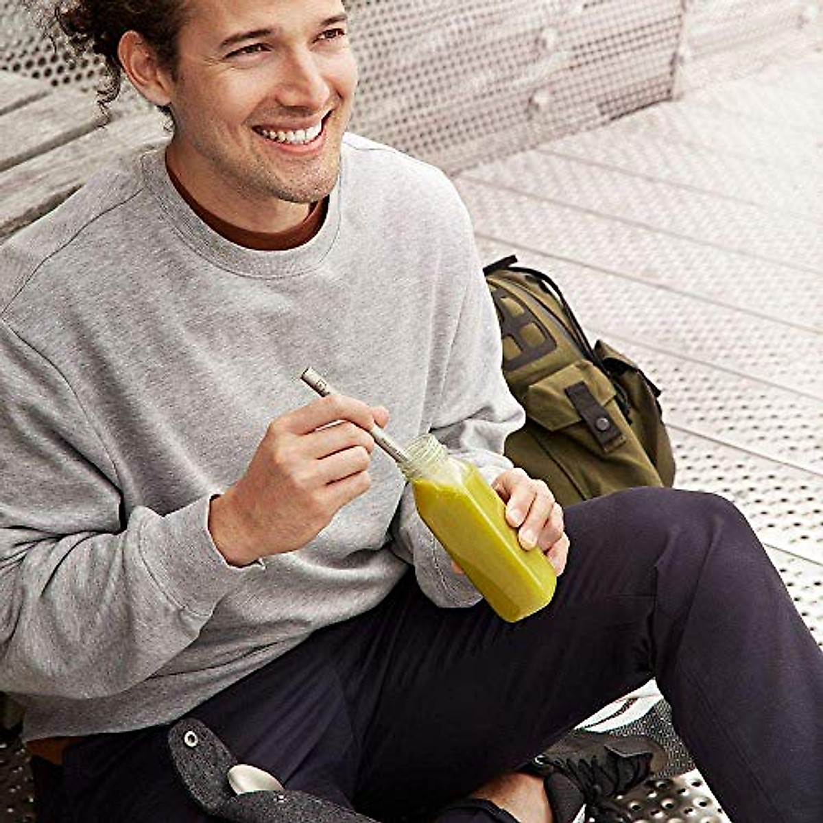 Light My Fire Reusable Metal Straw - Titanium Metal Straw with Case - 7.5" oval shaped Travel Straw with Utensil Holder - Made in Sweden - Resuable Straw with Cutlery Holder for Lunchbox & Take Away