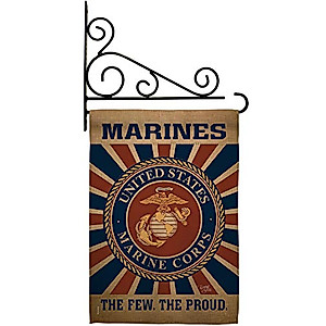 Marine Corps Garden Flag - Set Wall Holder Armed Forces USMC Semper Fi United State American Military Veteran Retire Official - House Banner Small Yard Gift Double-Sided Made In USA 13 X 18.5