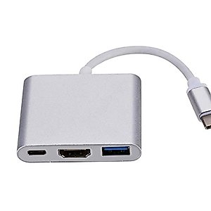 GPPZM 3 in 1 USB C Hub PD USB 3.0 Multiport Adapter USB 3.1 Type C Male to HDMI-Compatible Adapter (Color : Silver)