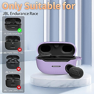 YIPINJIA for JBL Endurance Race Case Cover, Silicone Protective Portable Scratch Shock Resistant Cover Compatible with JBL Endurance Race Earbuds Charging Case with Carabiner(Purple)