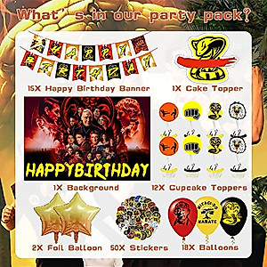 99pcs Cobraa Birthday Decoration Party Supplies Include Banner, Cake Toppers, Cupcake Toppers, Backdrop, Stars Foil Balloons, Stickers, Latex Balloons,for Kids Birthday Party