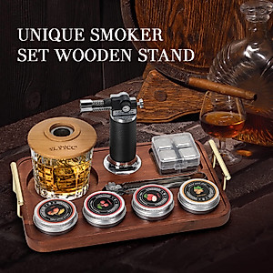 YLYYCC Cocktail Smoker Kit with Torch, Whiskey Smoker Kit with 4 Flavors Wood Chips, 4 Whiskey Stones and Wooden Stand, Old Fashioned Drink Smoker for Bourbon, Whiskey Smoker Gifts for Men, Dad