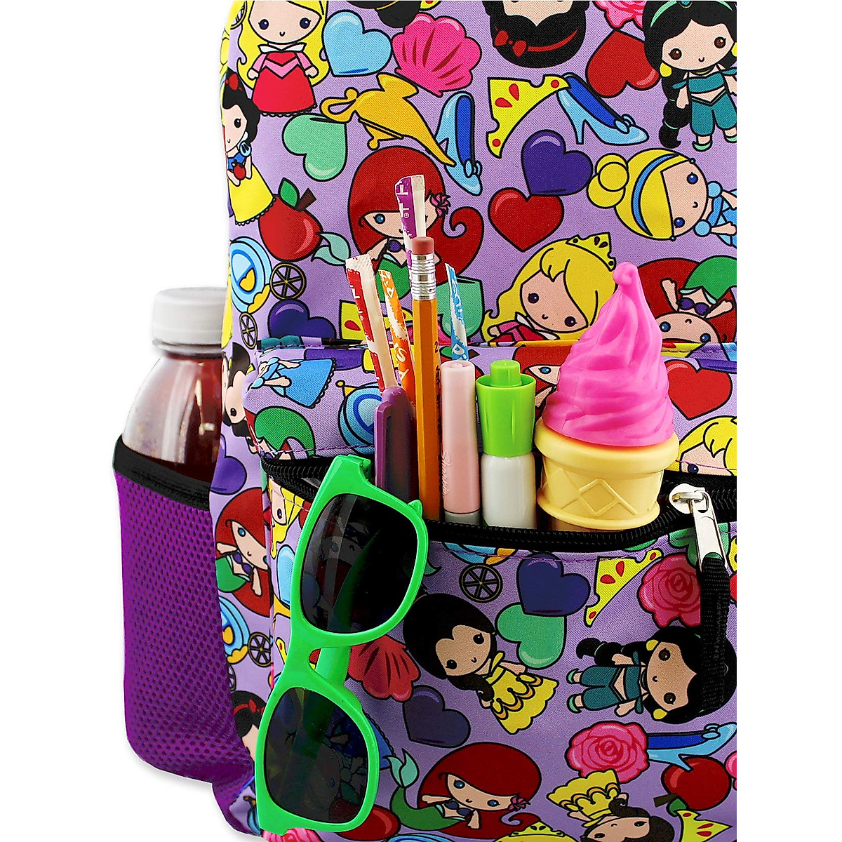 Disney Princess Emoji Girl's 16 Inch School Backpack Bag (One Size, Purple)
