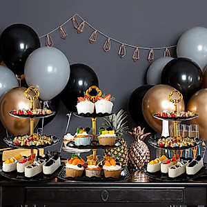 8 Pieces 3 Tier Plastic Cupcake Stand Black Pastry Stand Cake Fruit Candy Dessert Table Display Set Tiered Serving Tray Round and Square Cup Cake Tier Stand for Wedding Birthday Tea Party Decoration