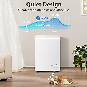 Chest Freezer, Small Deep Freezers Top Door with Removable Basket, 7 Temperature Control Energy Saving, Compact Freezer for Home Kitchen Office Dorm Apartment Indoor Use, White