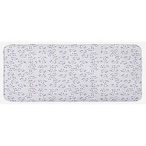 Ambesonne Botanical Kitchen Mat, Repetitively Scattered Leafy Branches in Soft Sky Tones Spring Themed Concept, Plush Decorative Kitchen Mat with Non Slip Backing, 47" X 19", Lavender Blue