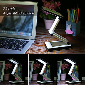 LED Table Lamp Portable Folding 24 Desk Light, Port 4 * AA Batteries Powered Operated with Sensitive Touch Control 3 Levels Adjustable Brightness Dimmable USB Charging for Students Reading Working