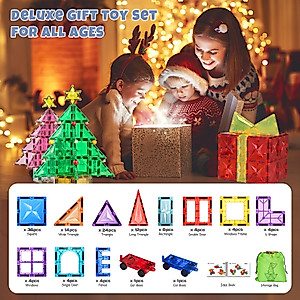 Meuzhen 120Pcs Magnetic Tiles with 2 Cars Toy Set, Diamond Magnet Tiles 3D Building Blocks, Toddler Montessori Toys for 3 4 5 6 Years, STEM Preschool Kids Sensory Educational Toys Gift for Boys Girls