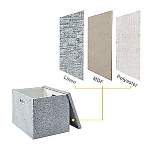AlphaHome Large Storage Bins with Lids [3 Pack], Foldable Linen Fabric Large Storage Baskets for Organising Clothes and Toys(Glaucous Grey, Large - 15.4 x 10.6 x 9.8)