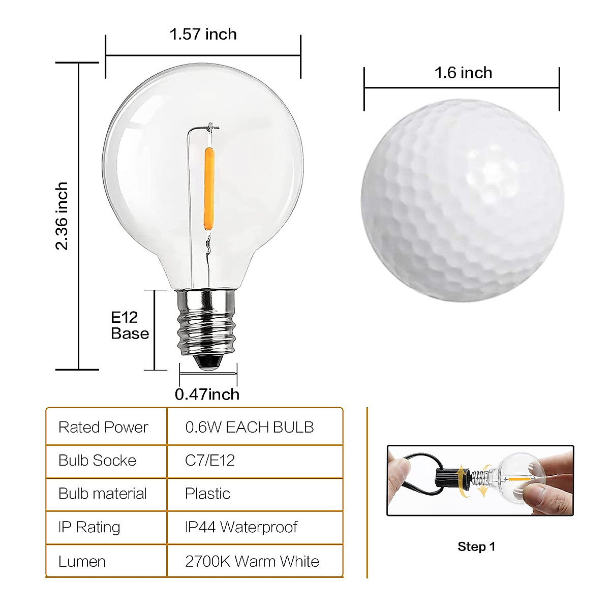 CHYSUPER G40 Replacement Bulbs, 25 Pack Clear Globe G40 Led Bulbs for Outdoor String Lights, G40 Bulbs E12 Candelabra Base fit Patio Porch Party Cafe Bistro Decor - Warm White