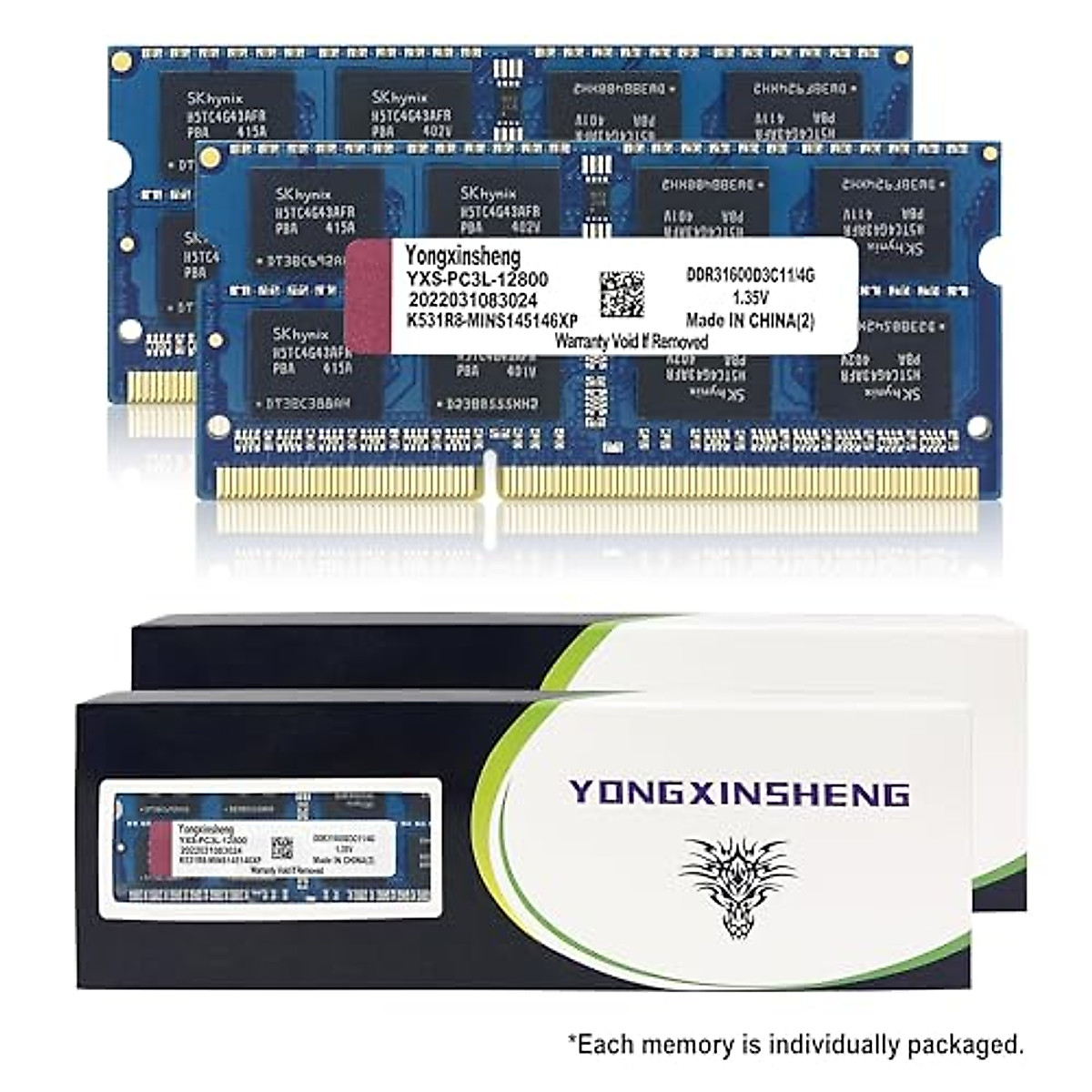 Yongxinsheng DDR3 / DDR3L 8GB Kit (4GBx2) Laptop RAM 1600MHz PC3L/PC3-12800 SODIMM Non-ECC Unbuffered 1.35V/1.5V 2Rx8 Dual Rank 204 Pin CL11 Notebook Computer Memory Upgrade Module(Blue)