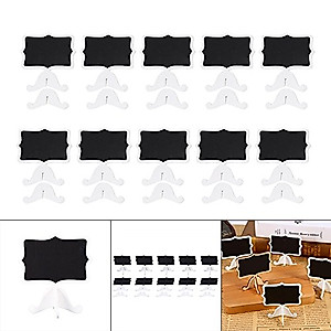 Yosoo 10Pcs Mini Wooden Chalkboard Blackboard Message Table Number Sign with Base Stand for Wedding Party Decor (White)
