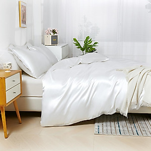 HOdo Home Satin Duvet Cover Queen Size, 3 Piece Silk Like Comforter Cover, Ultra Soft and Breathable Bedding Set with Zipper Closure & Corner Ties