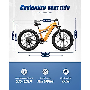 PUCKIPUPPY Electric Bike for Adults 1000W, 48V 20AH Battery Adult Electric Bicycles, 26" Fat Tire Full Suspension Ebike, 28MPH Mountain Beach E Bike, 7 Speed, 80Miles Range, UL Certified