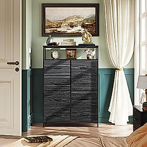 WLIVE Fabric Dresser for Bedroom, Storage Drawer Unit,Dresser with 8 Deep Drawers for Office, College Dorm, Charcoal Black Wood Grain Print